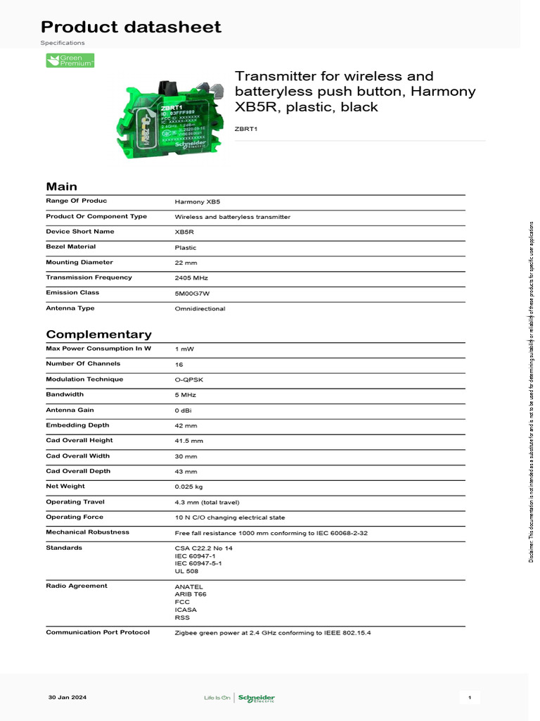 Schneider Electric - Harmony-XB5R - ZBRT1 | PDF | Transmitter | Antenna ...