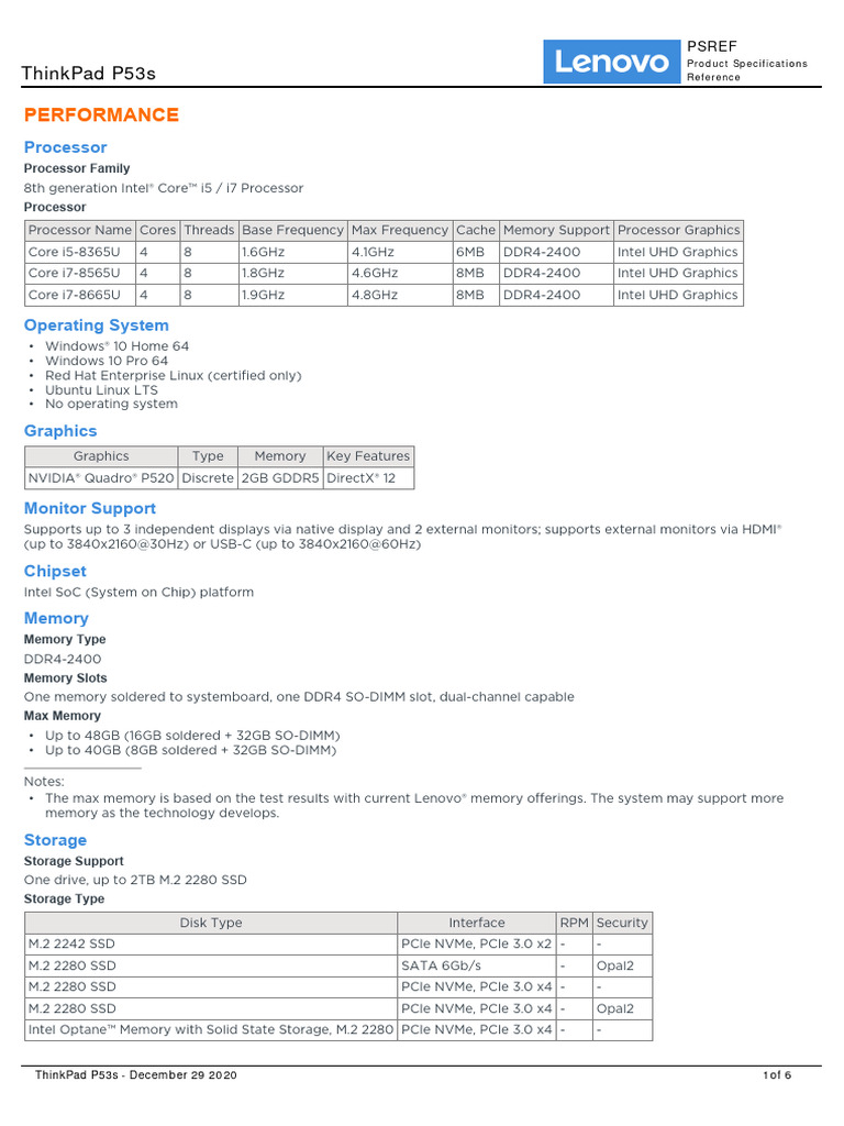 ThinkPad P53s Spec | PDF | Solid State Drive | Computer Hardware
