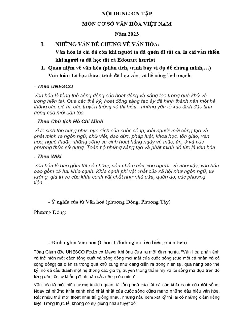1. NỘI DUNG ÔN TẬP MÔN CSVH VIỆT NAM 2023 | PDF