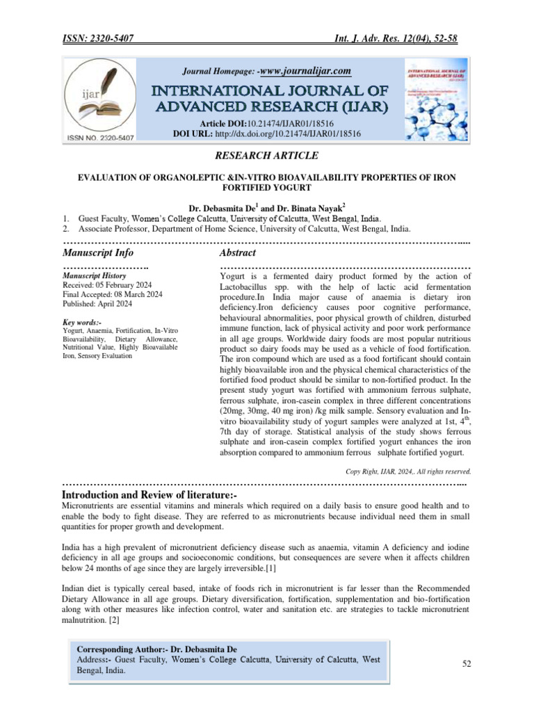 Iron-Fortified Yogurt: Sensory & Bioavailability Study | PDF | Yogurt ...