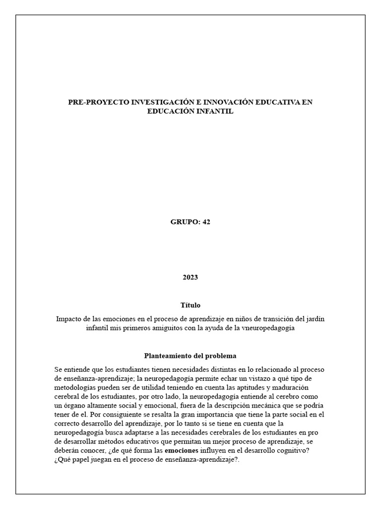 investigación e innovación pre proyecto | PDF | Aprendizaje | Las emociones