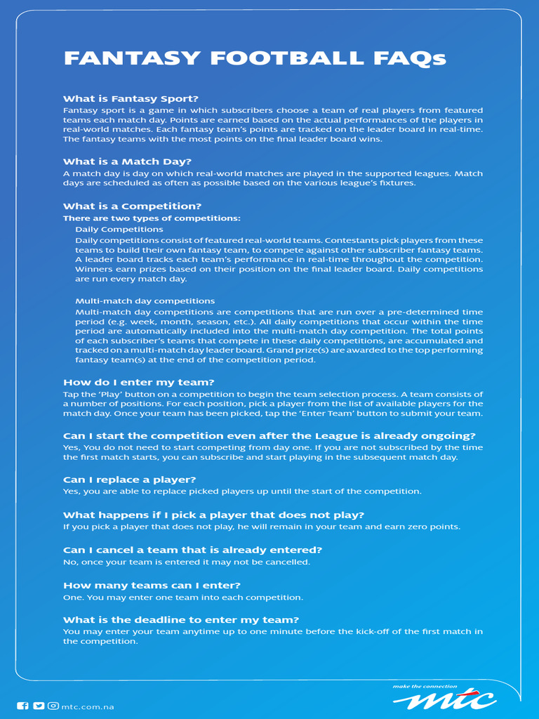 MTC Fantasy Football Faqs | PDF | Statistics | Subscription Business Model