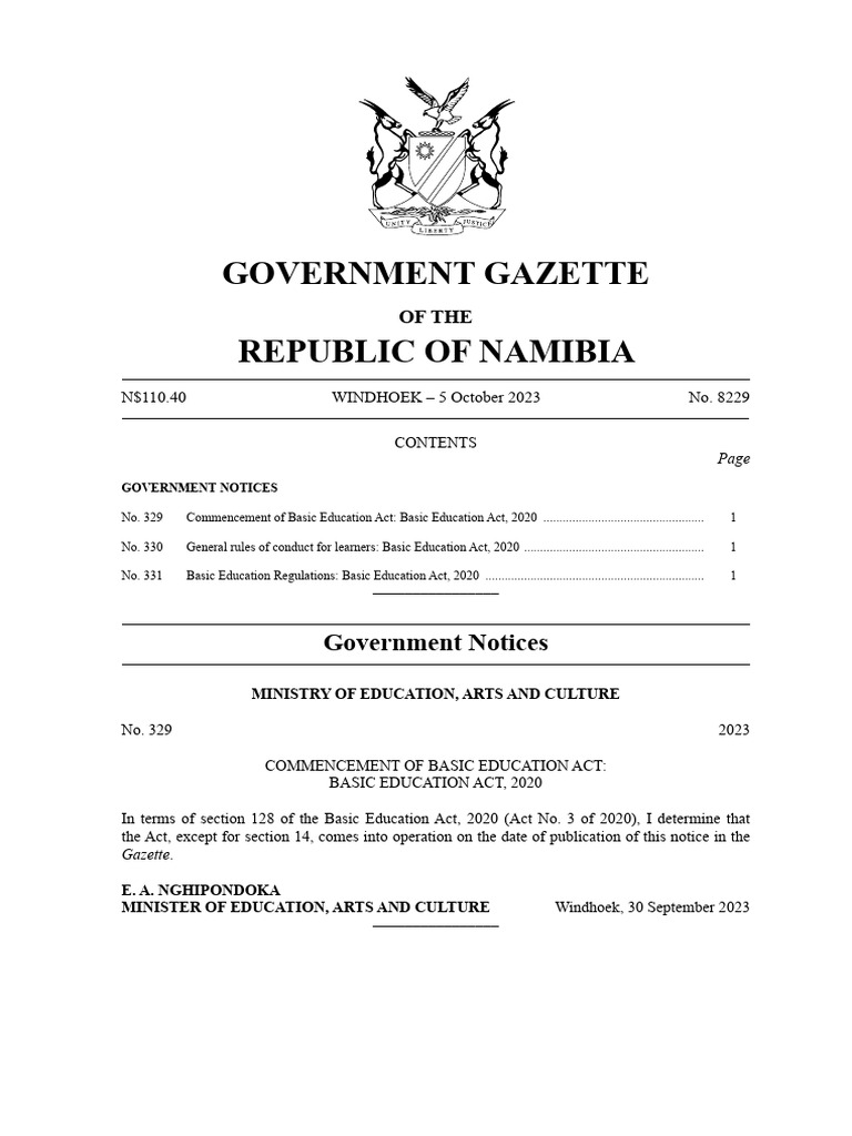 Government Gazette Republic of Namibia | PDF | Teachers