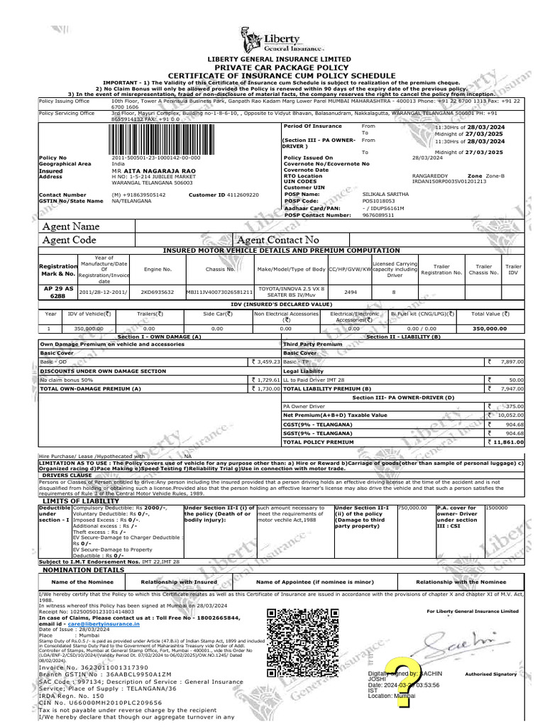 Liberty General Insurance | PDF | Deductible | Insurance