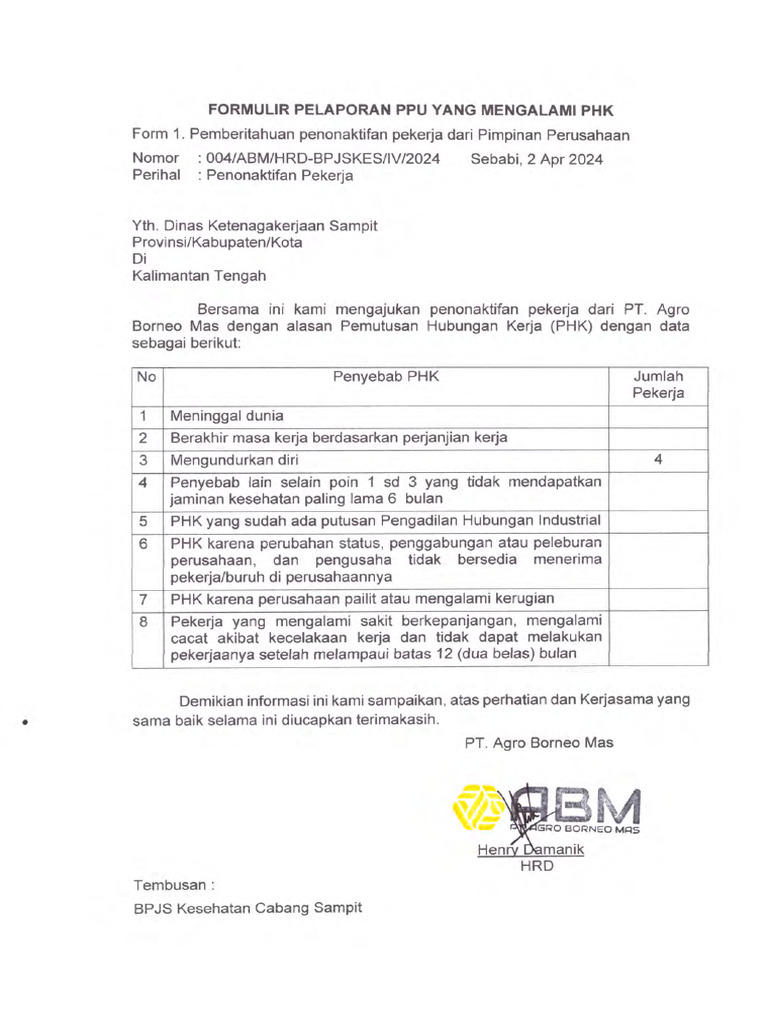 Form Pelaporan PPU Apr 2024 PT. ABM1 | PDF