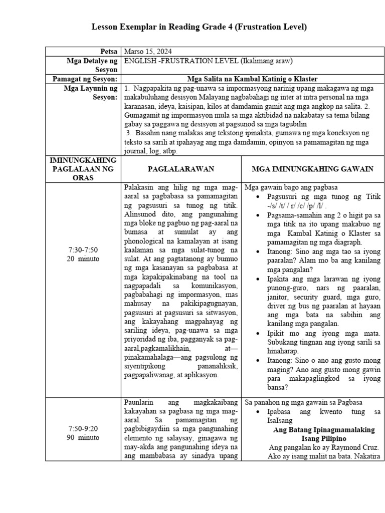 Filipino Reading Grade4 Ikalimang Araw | PDF