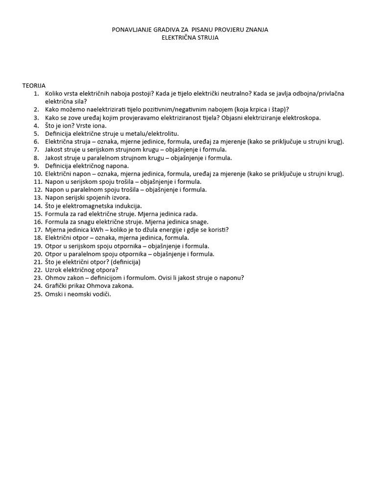 Ponavljanje Gradiva - Električna Struja | PDF