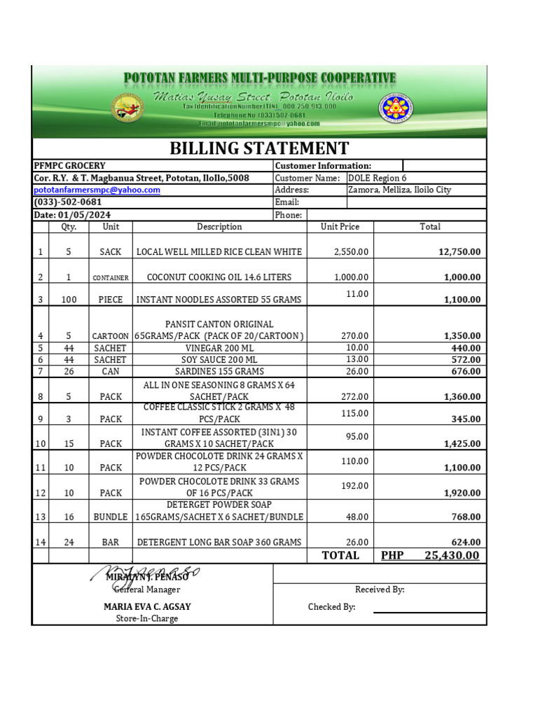 Billing Statement 10 | PDF | Cooking | Foods