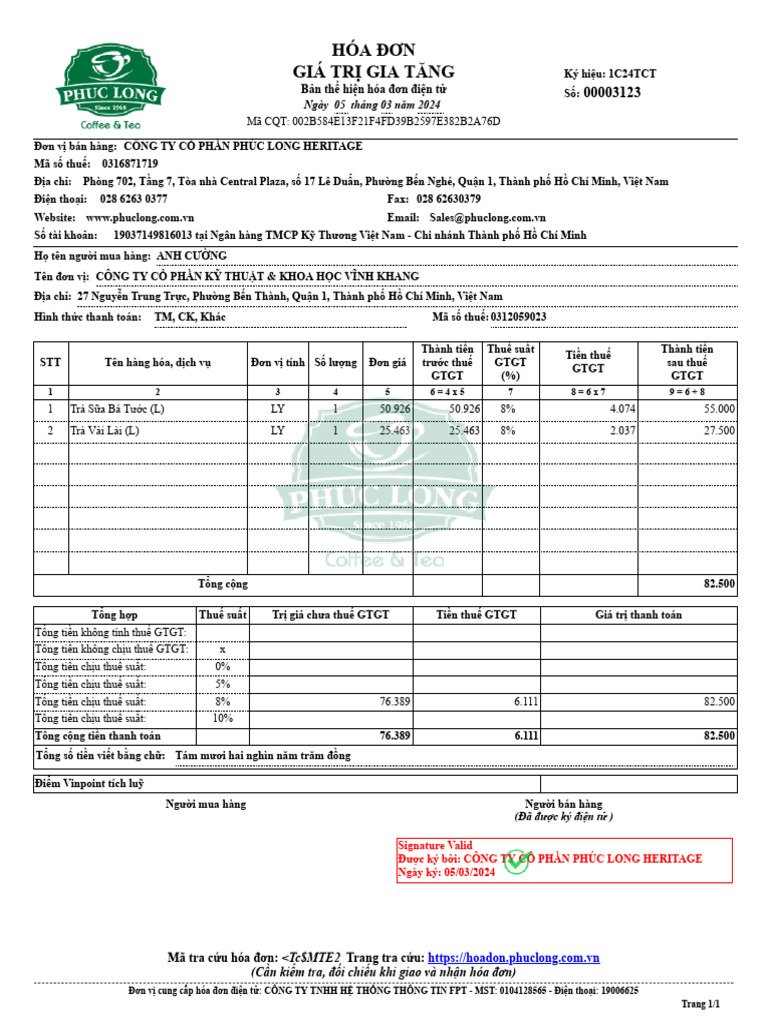 Hoa Don Phuc Long | PDF