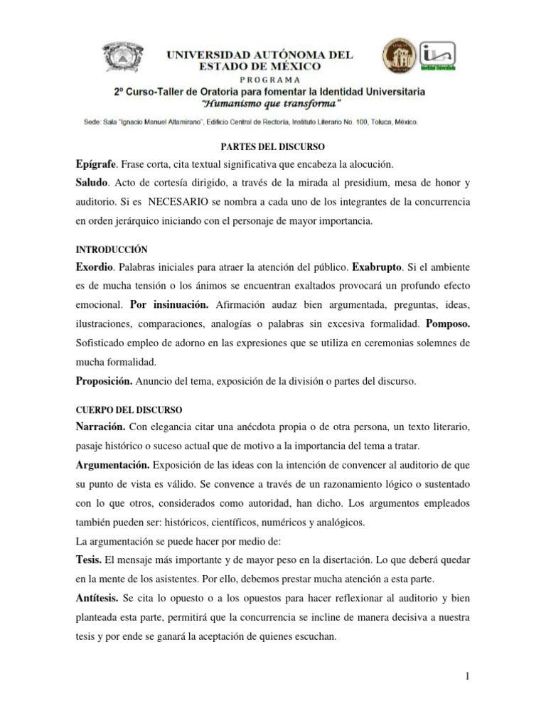 Partes Del Discurso | PDF | Hablar en público | Las emociones