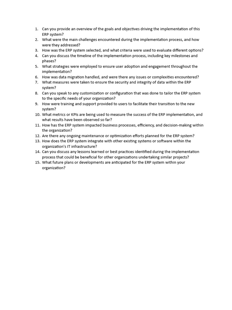 ERP Implementation - Questions List | PDF