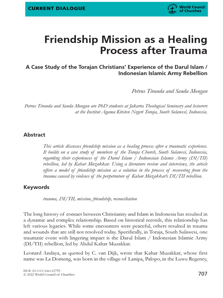 Friendship Mission As A Healing Process After Trauma by Petrus Tiranda ...