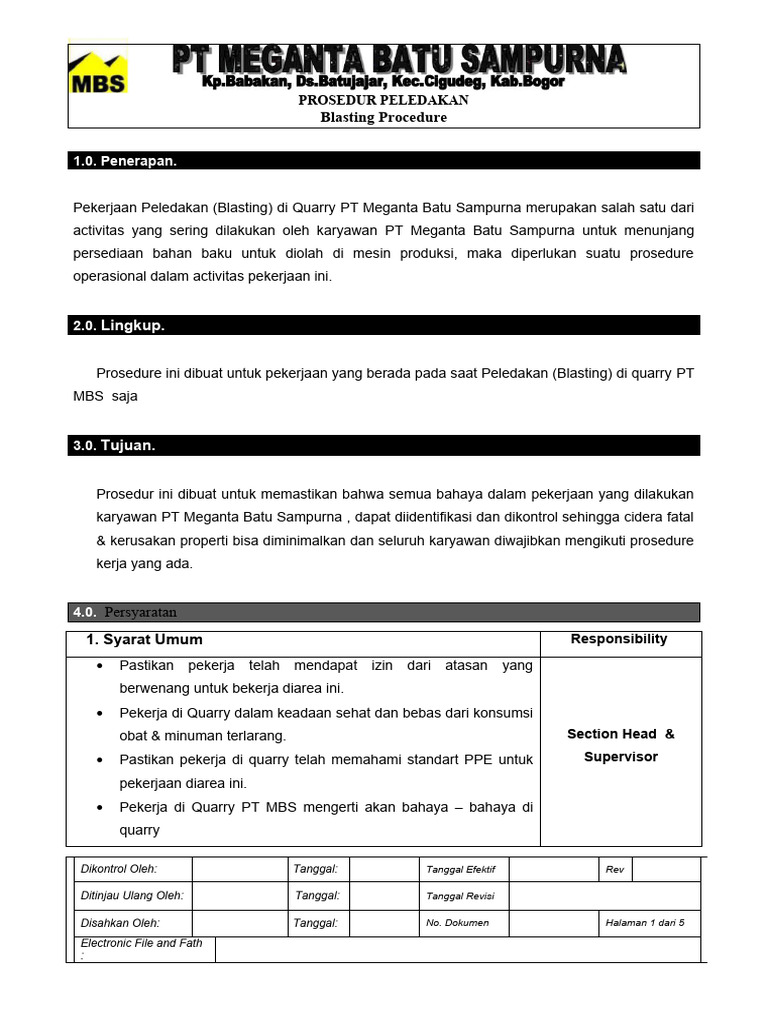 SOP MNG 2 Blasting | PDF