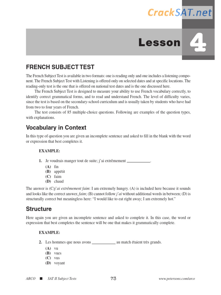 French SAT Subject Test Overview | PDF | Verb | Adjective