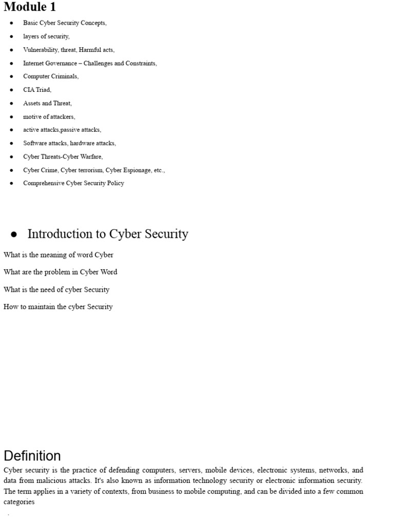 Module 1 Cyber Security-2023-24 | PDF | Security | Computer Security