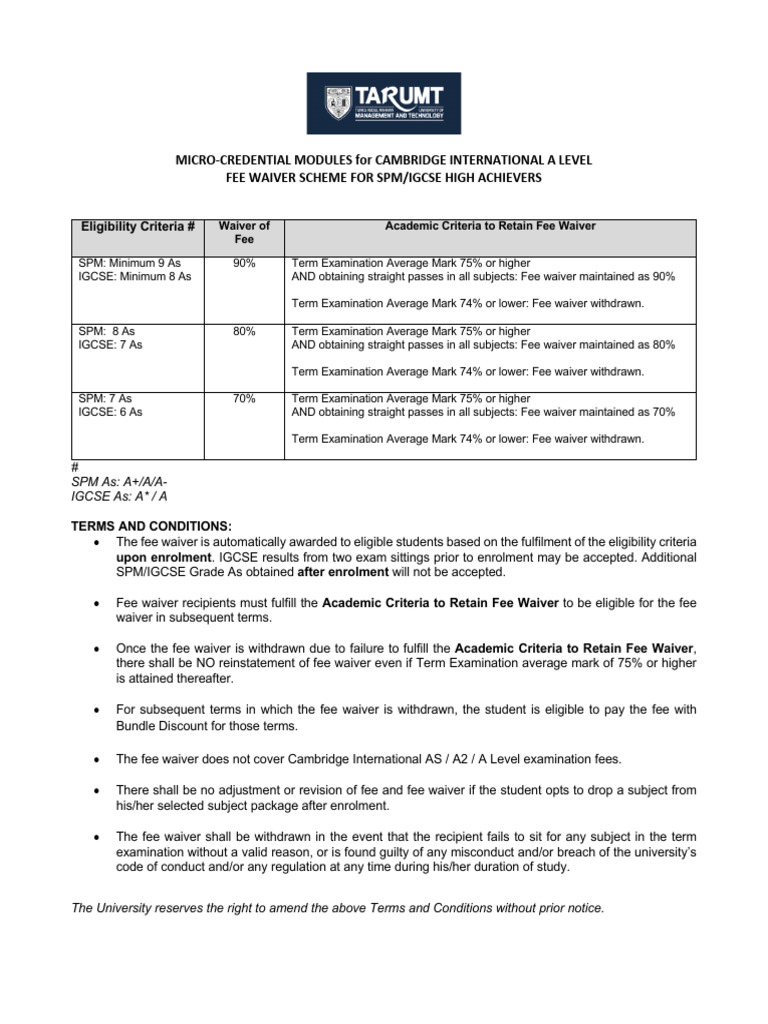 A-Level Fee Waiver Guide | PDF