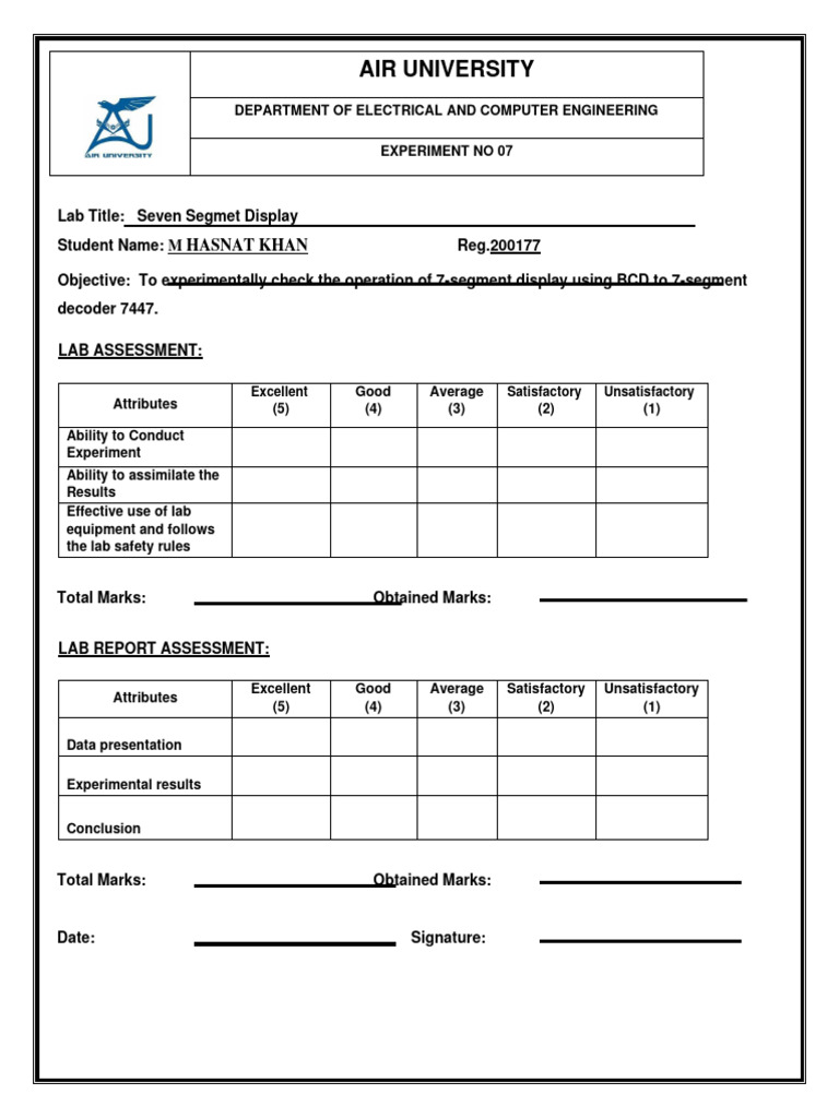 M Hasnat Khan Lab 07 | PDF | Binary Coded Decimal | Computer Engineering
