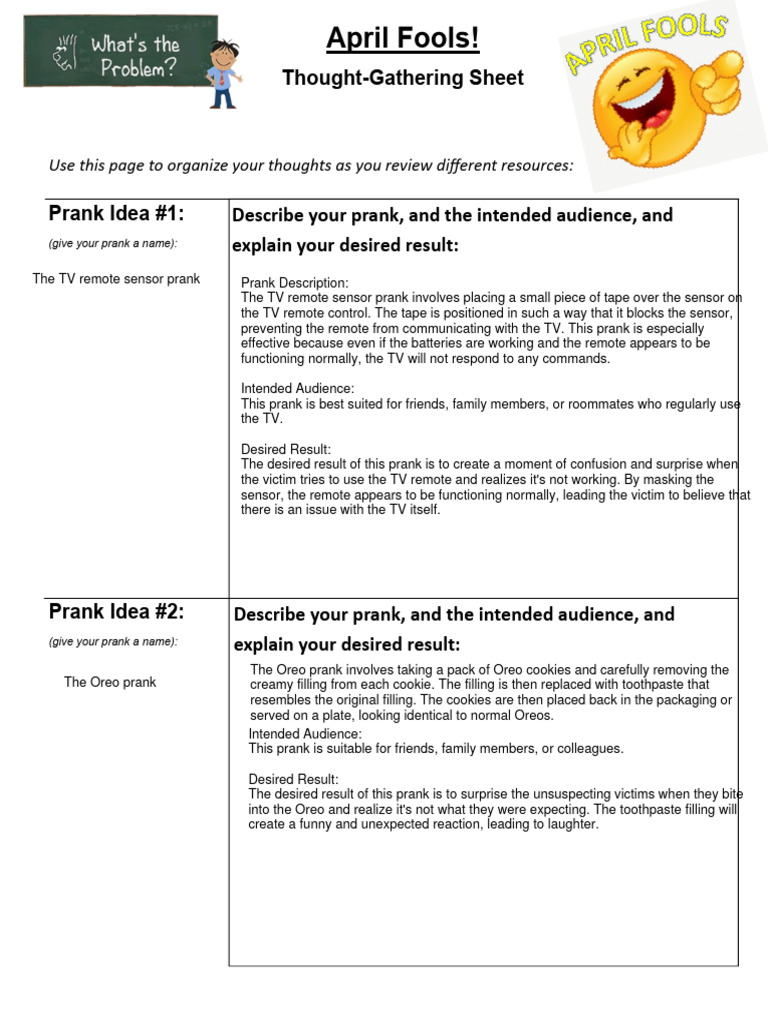 Solution April Fools Thought Gathering Sheet | PDF
