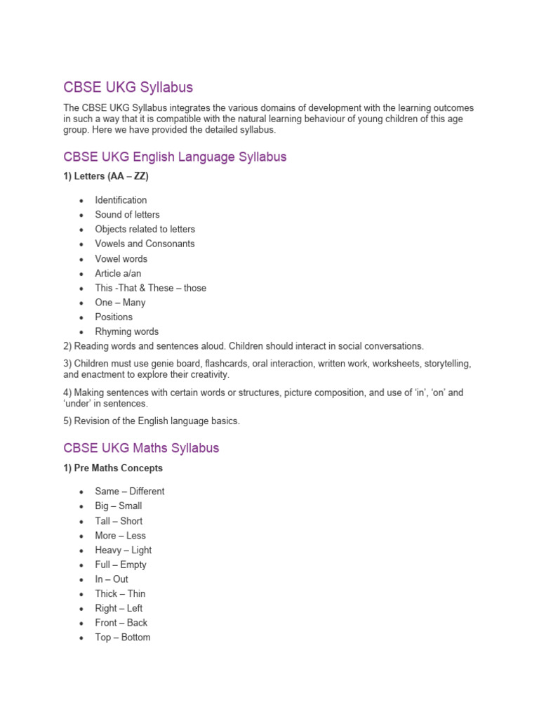 CBSE UKG Syllabus | PDF | Phonetics | Human Communication