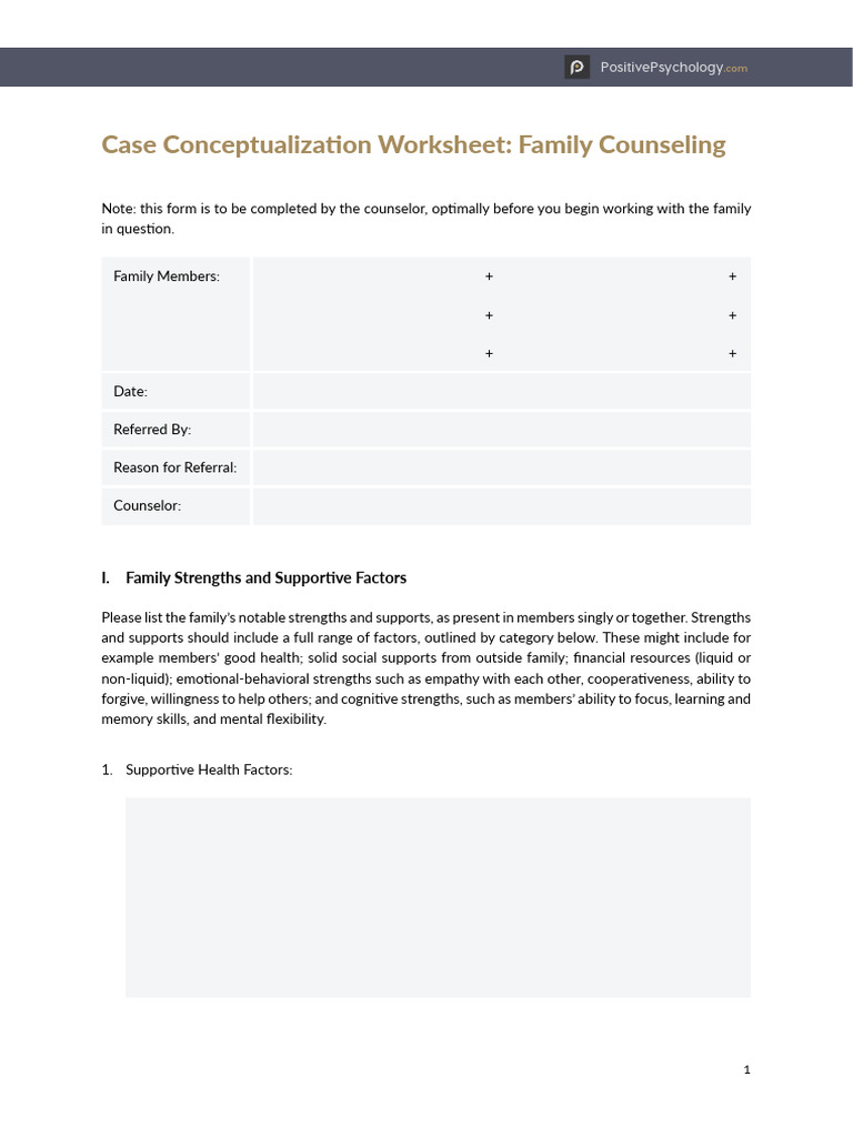 Case Conceptualization Worksheet Family Counseling | PDF ...