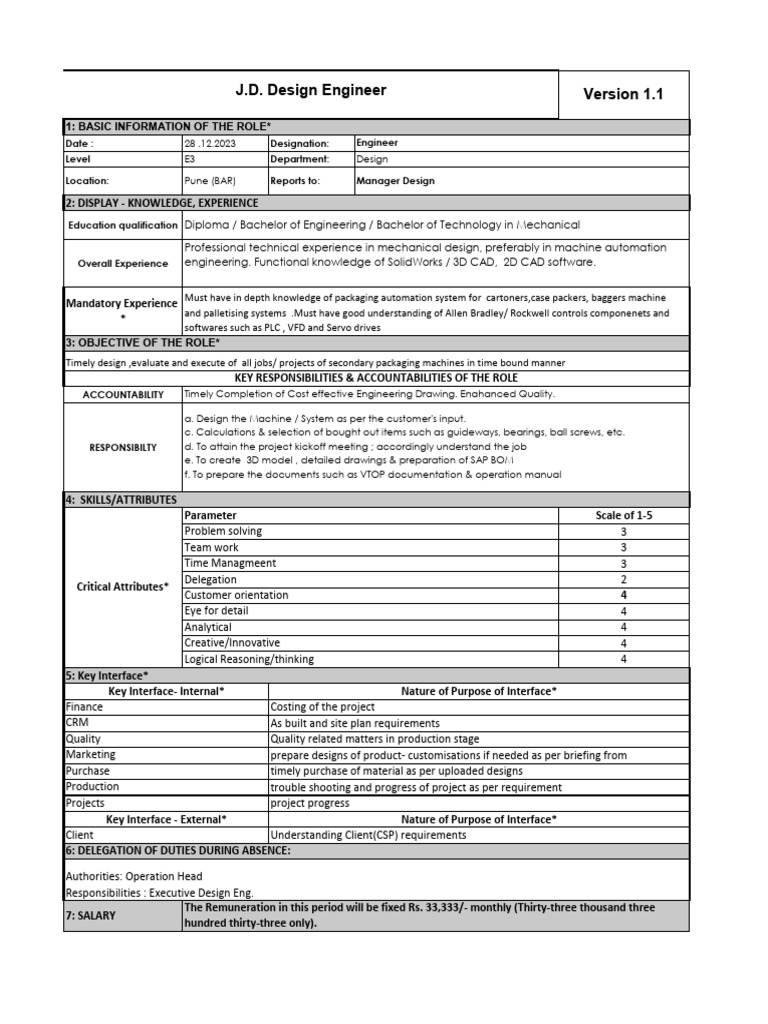 JD Design Engineer | PDF | Engineering | Automation