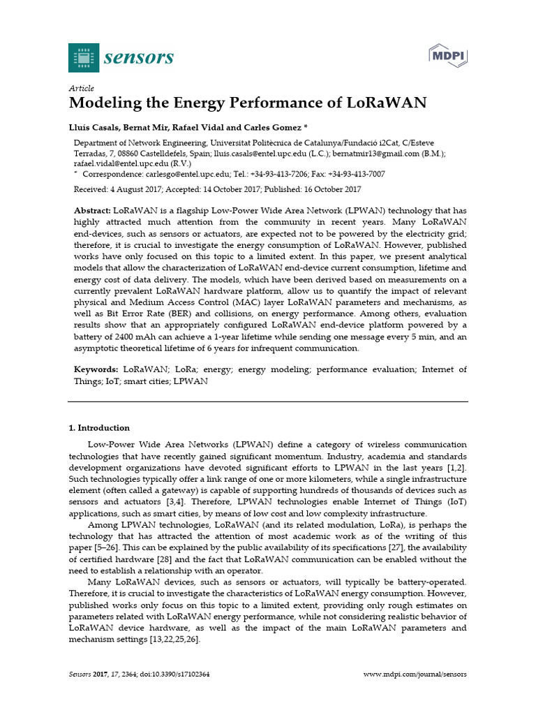 Modeling The Energy Performance of LoRaWAN | PDF | Computer Networking | Telecommunications ...