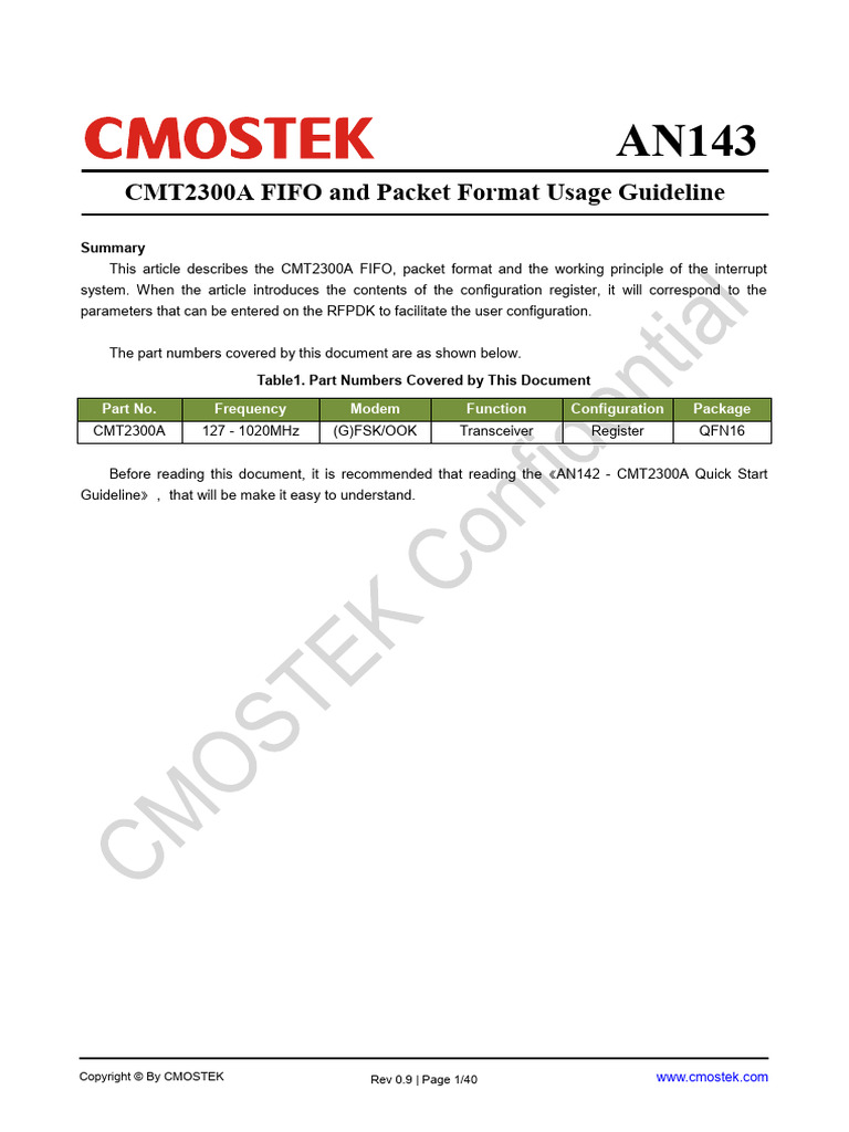 AN143-CMT2300A FIFO and Packet Format Usage GuideLine en V0 9 | PDF | Microcontroller ...