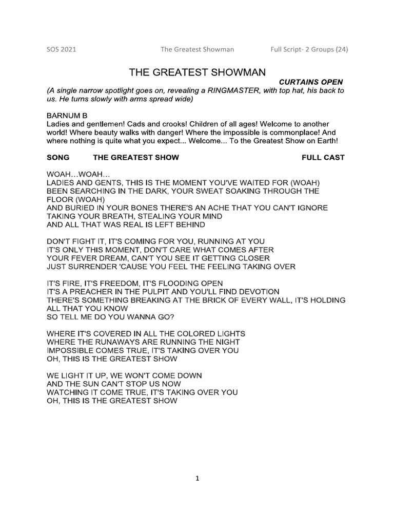 Greatest Showman Fullscript PDF | PDF