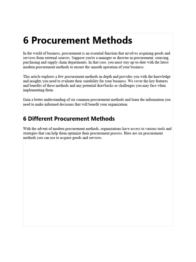 6 Procurement Methods New | PDF | Procurement | Request For Proposal