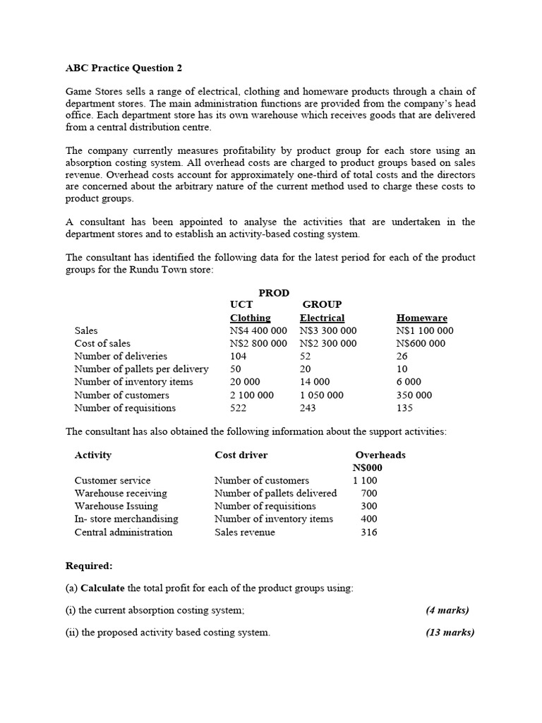 ABC Practice Question 2 With Solution | PDF | Cost | Cost Of Goods Sold