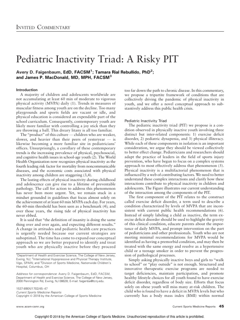 Pediatric_Inactivity_Triad | PDF | Physical Fitness | Pediatrics