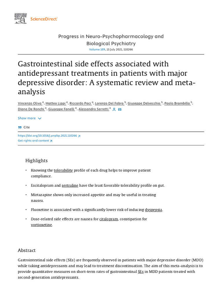 Gastrointestinal Side Effects Associated With Antidepressant Treatments ...