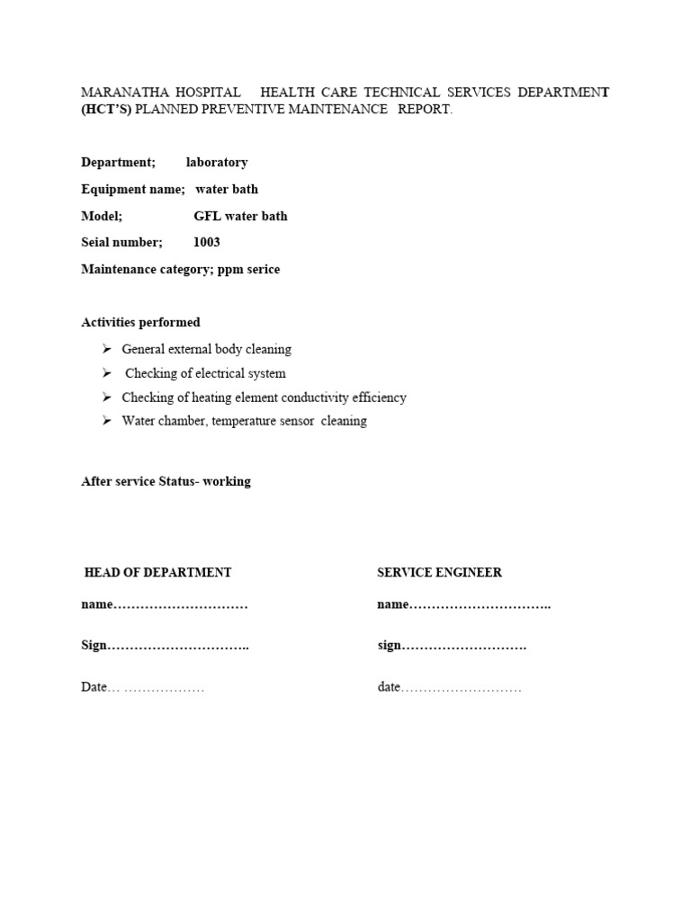 Water Bath Maintenance Report | PDF