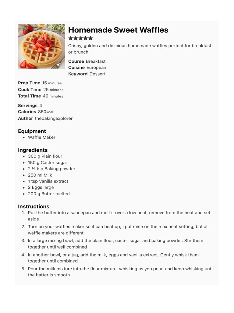 Homemade Sweet Waffles - The Baking Explorer | PDF | Waffle | Fat