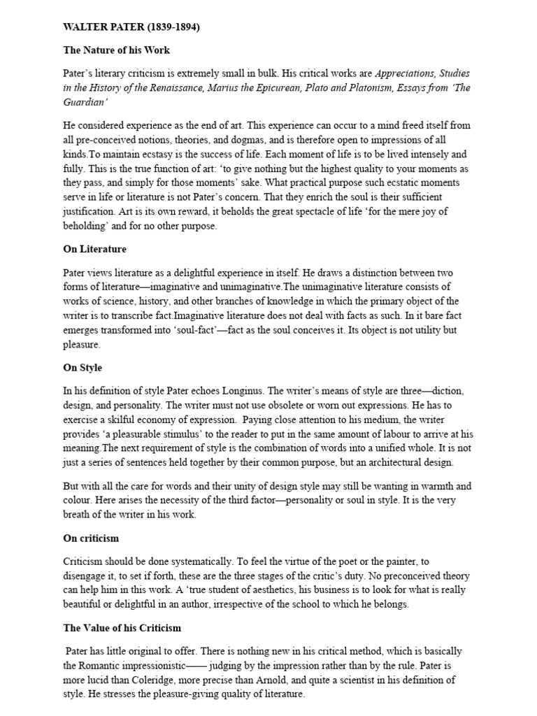 Walter Pater | PDF | Experience | Liberal Arts Education