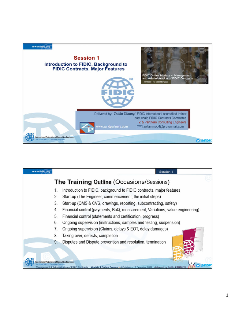 FIDIC Contracts Training Overview | PDF | Employment | Adjudication