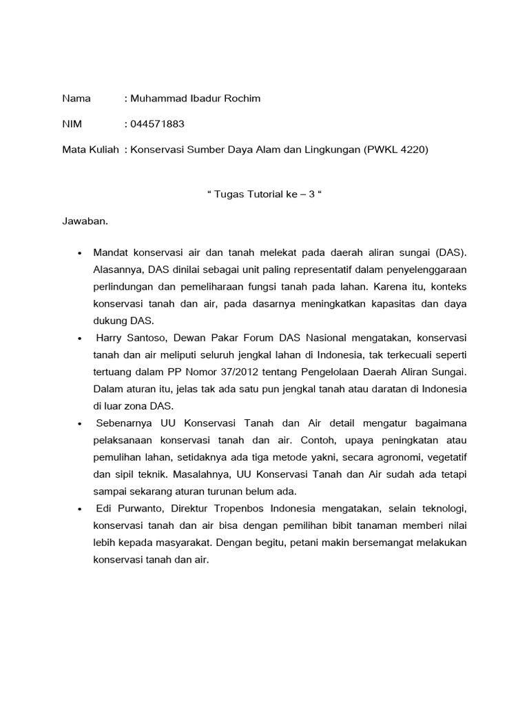 Jawaban Tugas Tutorial Ke 3 Konservasi Sumber Daya Alam Dan Lingkungan ... Jawaban Tugas Tutorial Ke 3 Konservasi Sumber Daya Alam Dan Lingkungan ...