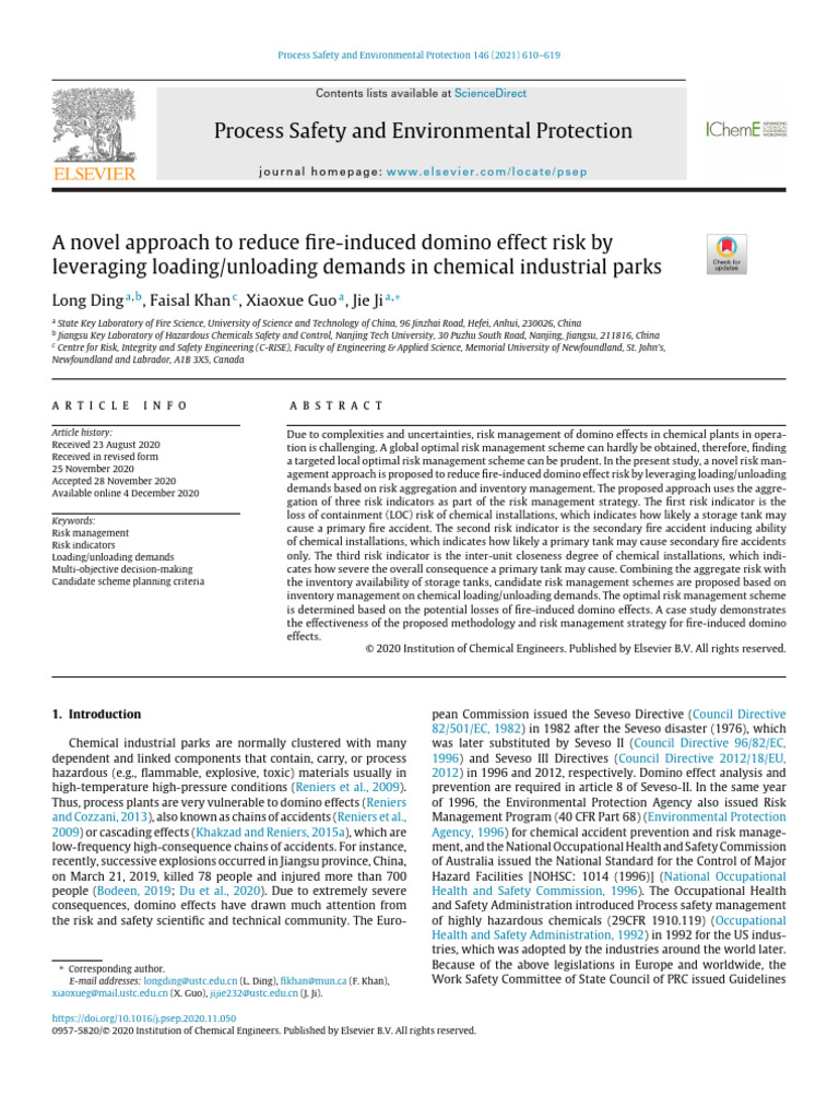 A Novel Approach To Reduce Fire-Induced Domino Effect Risk by | PDF ...