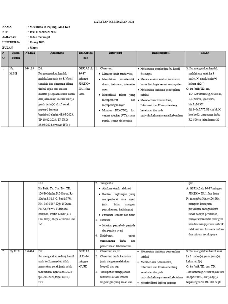 Catatan Asuhan Kebidanan | PDF