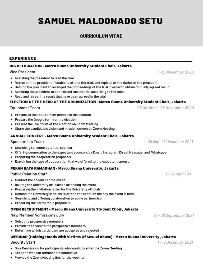 Samuel Maldonado Setu - CV & Ijazah | PDF