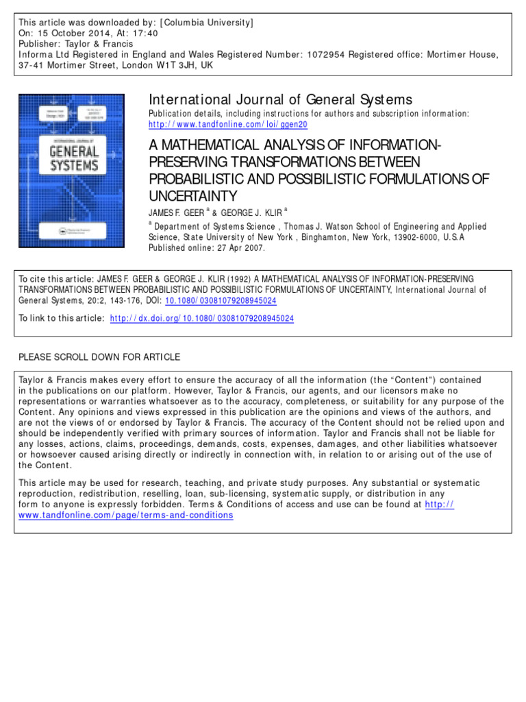 International Journal of General Systems | PDF | Uncertainty | Theory