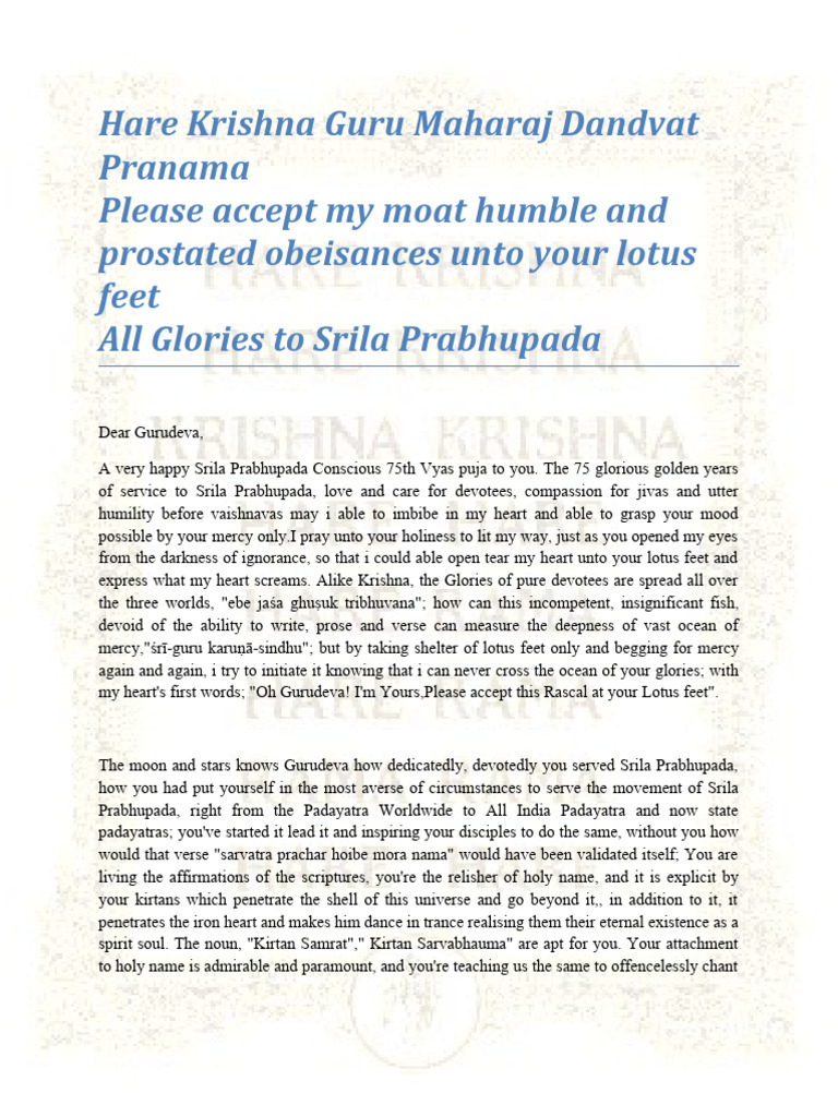 Hare Krishna Guru Maharaj Dandvat Pranama Final | Download Free PDF ...