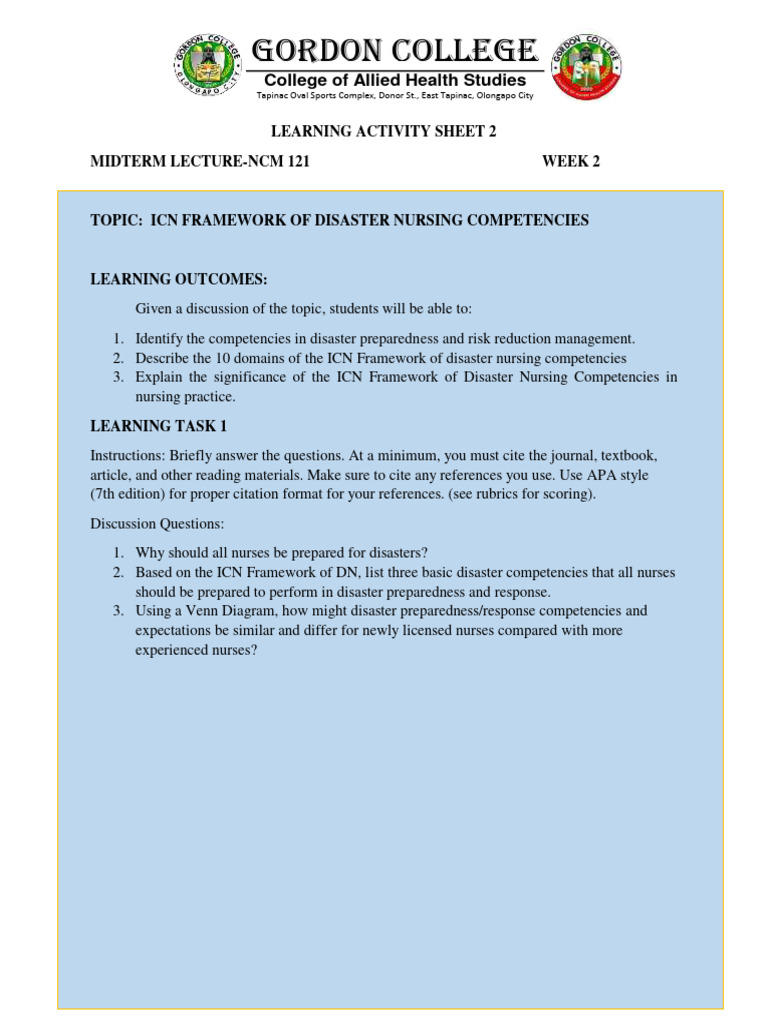 Learning Activity Sheet 2 | PDF | Nursing