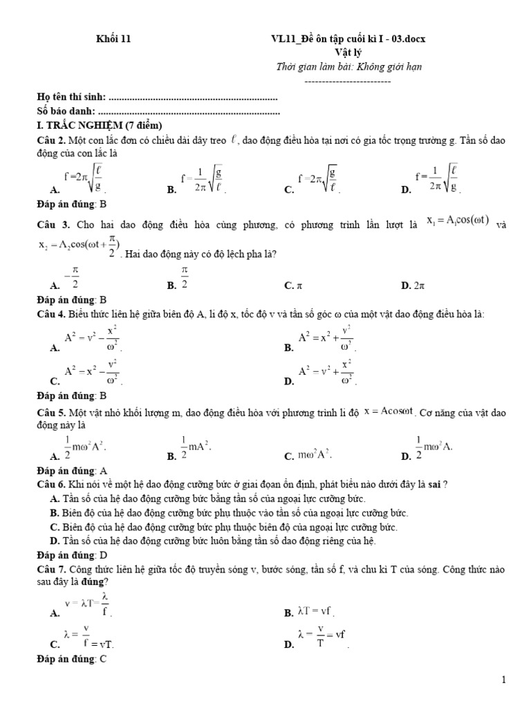 VL11 de On Tap Cuoi Ki I - 03.docx d41d8c 18 03 2024 | PDF