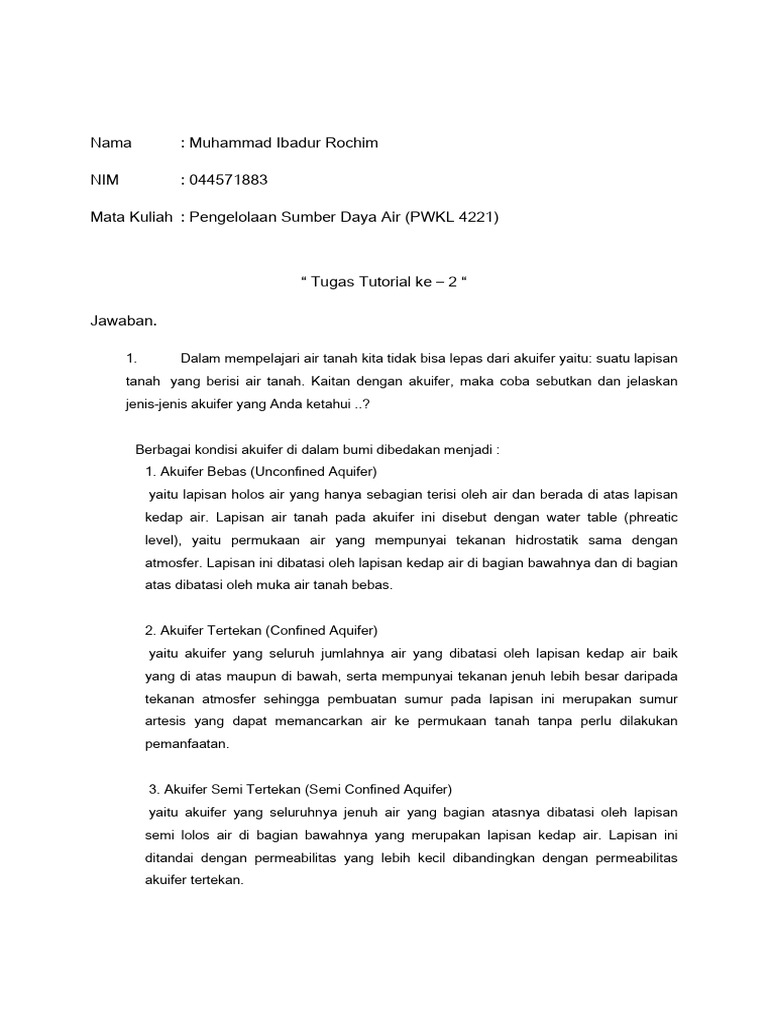 Jawaban Tugas Tutorial Ke 2 Pengelolaan Sumber Daya Air | PDF
