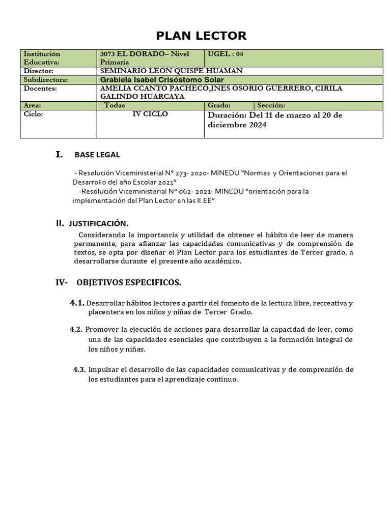 Plan Lector | PDF | Maestros | Salón de clases