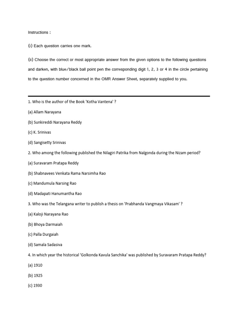 TSPSC Group II 2016 Paper 1 General Studies General Abilities English ...