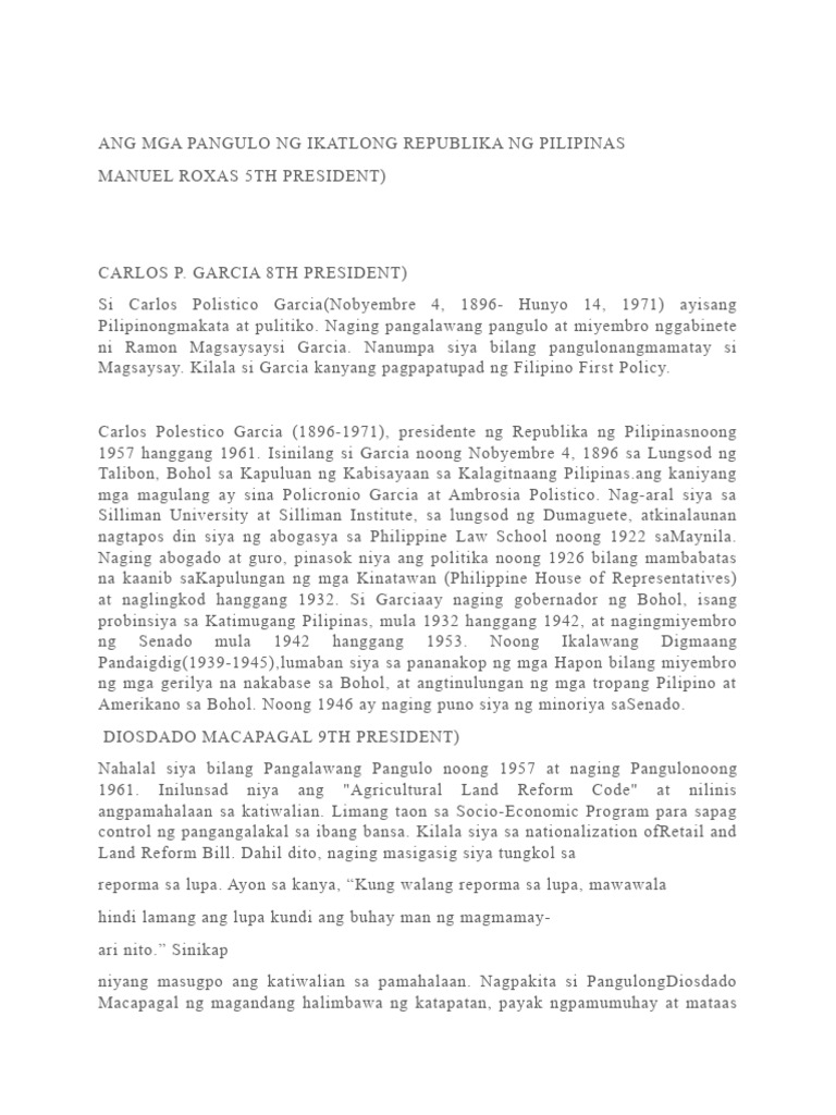 Ang Mga Pangulo NG Ikatlong Republika NG Pilipinas | PDF