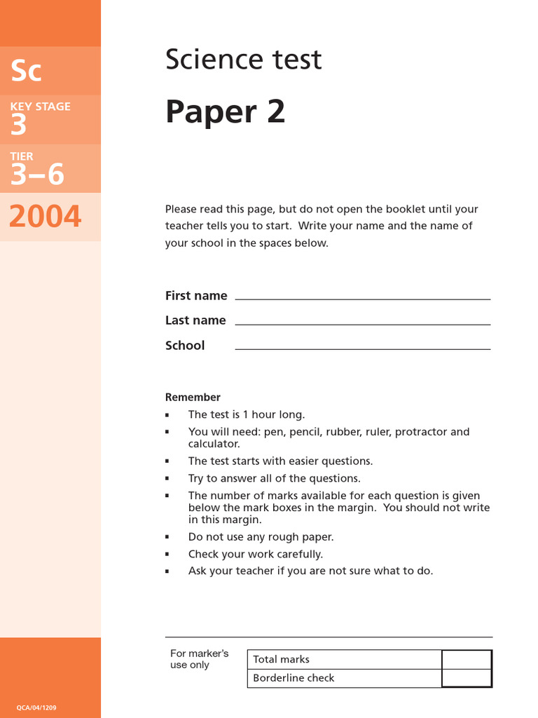 2004 KS3 SC 3-6 Paper2 | PDF | Acid | Magnesium