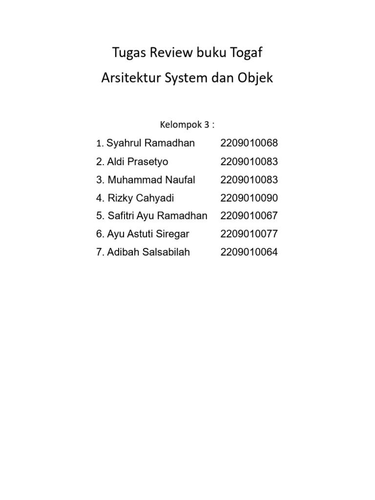 Tugas Review Buku Togaf Arsitektur Sistem Dan Teknologi Informasi Kelompok 3 | PDF